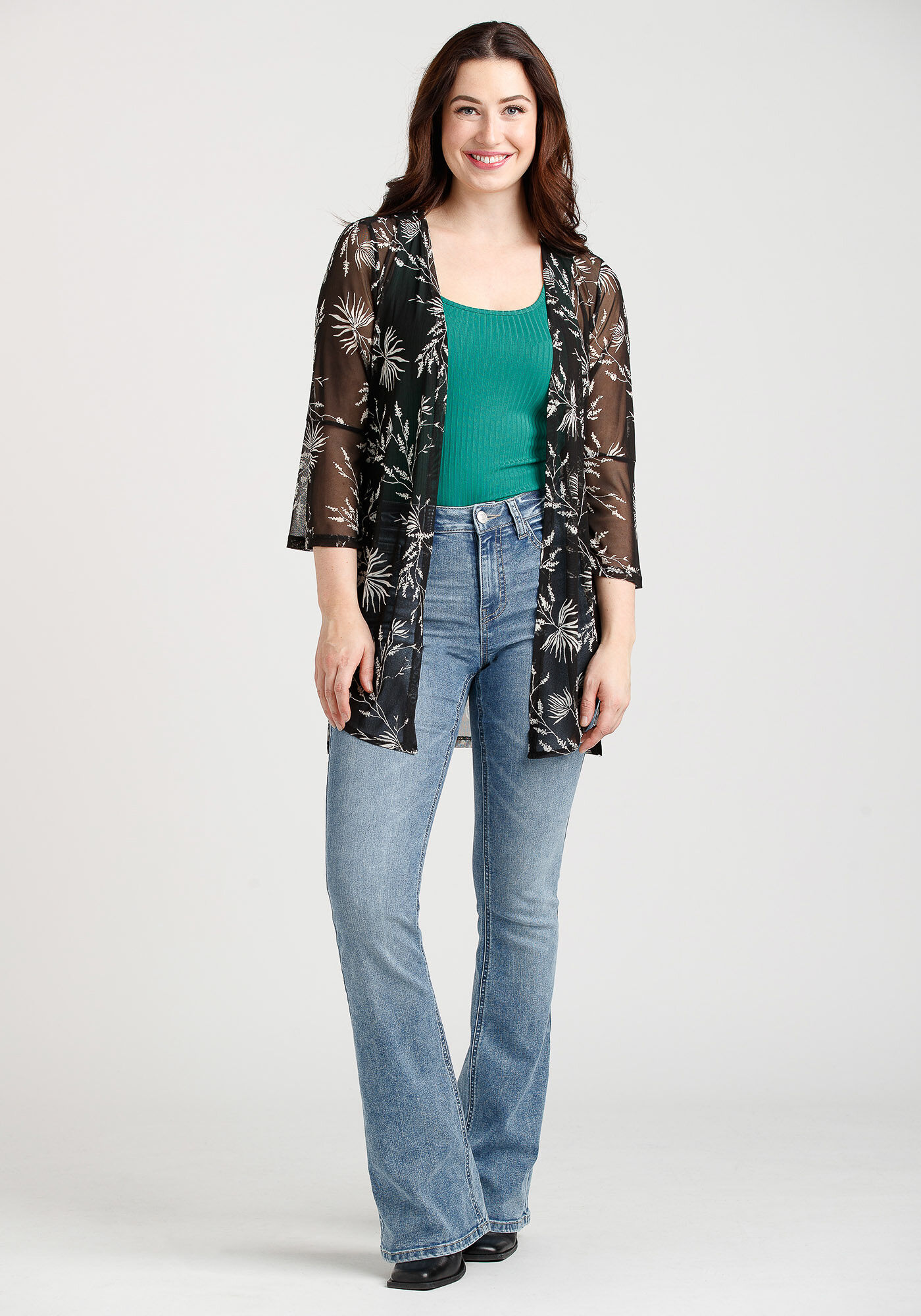Women's Leaf Print Mesh Cardigan Warehouse One