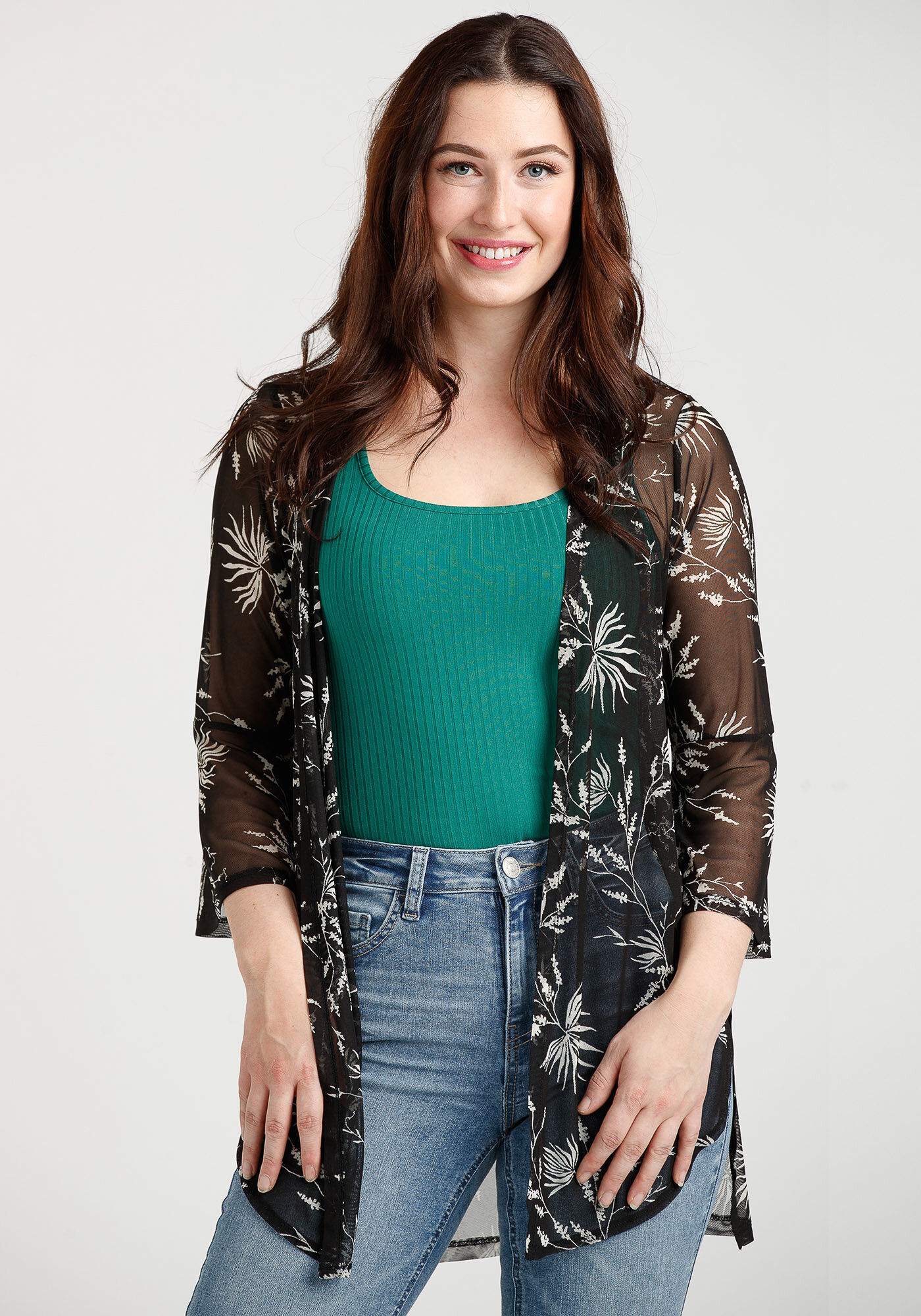 Women's Leaf Print Mesh Cardigan Warehouse One