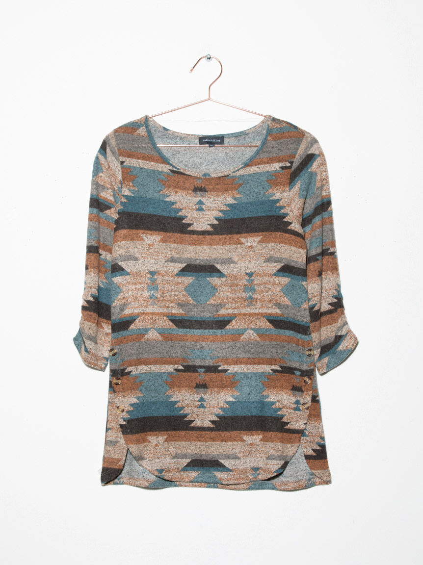 Women's Printed Side Button Top Warehouse One