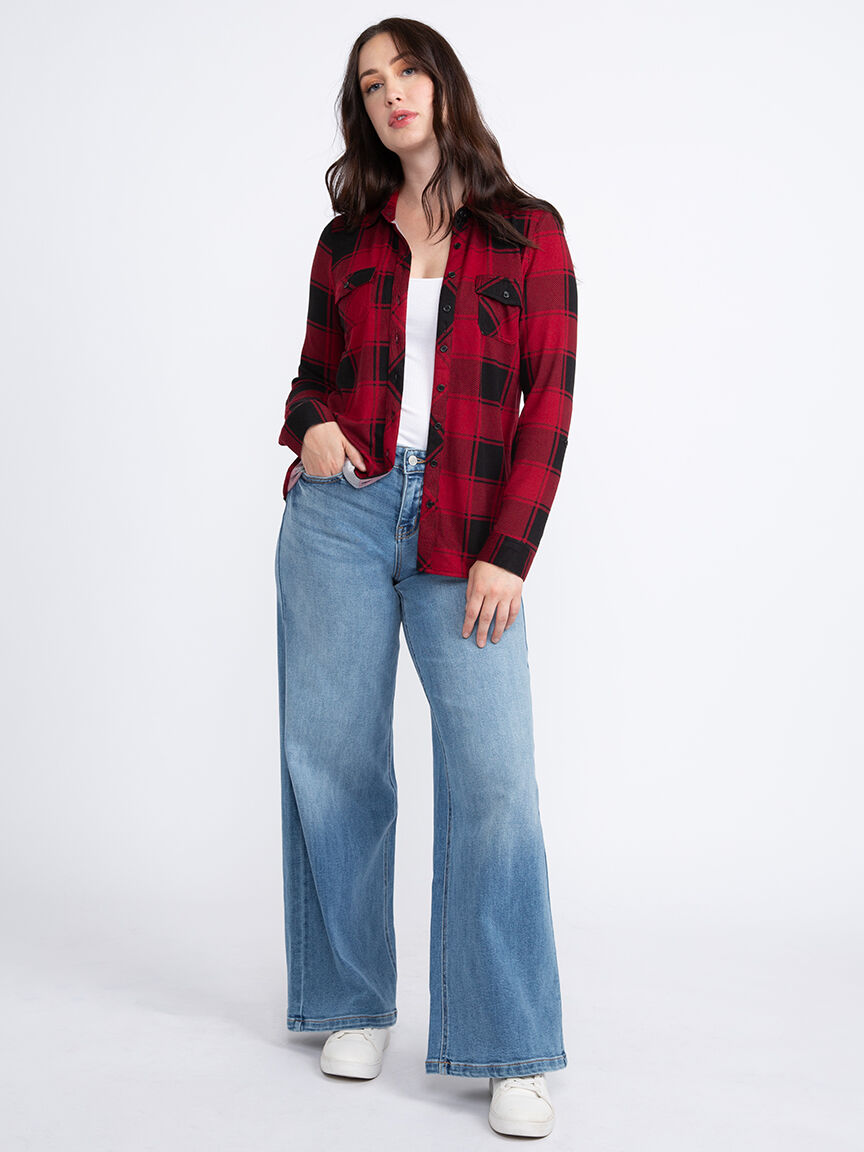 Women's Buffalo Knit Plaid Shirt Warehouse One