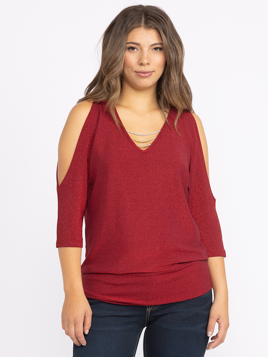 Women's Shimmer Split Sleeve Top Warehouse One