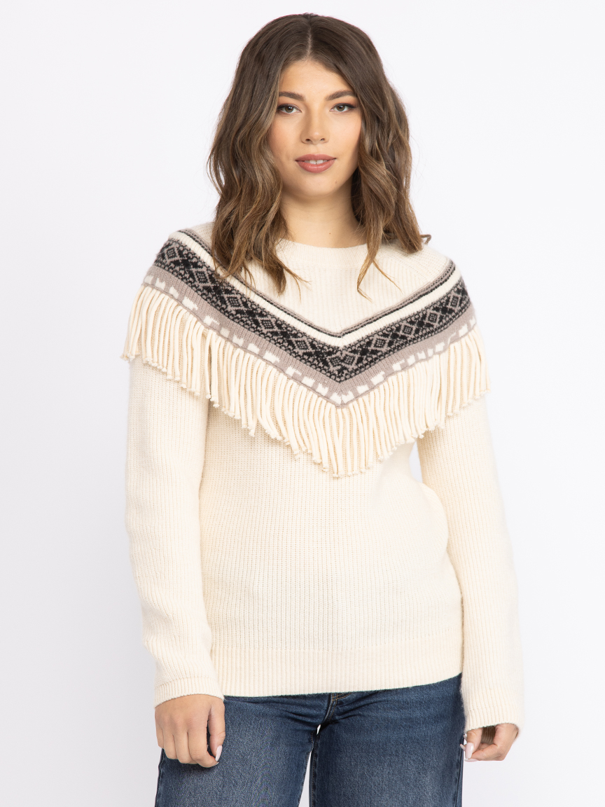 Women's Geometric Fringe Sweater Warehouse One