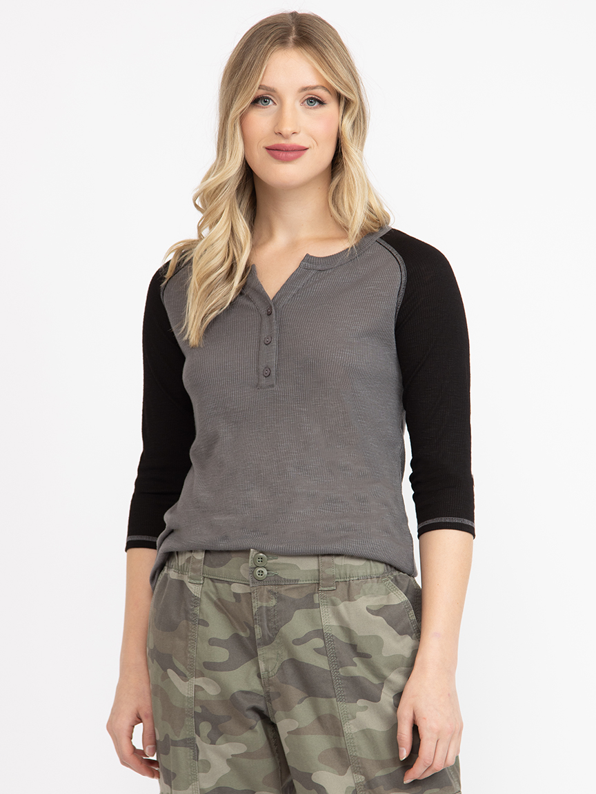 Women's Rib Baseball Henley Tee Warehouse One