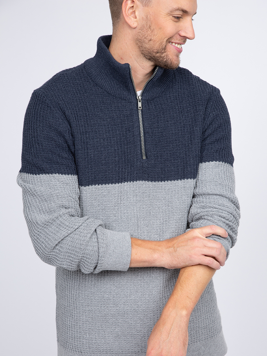 Men's Quarter Zip Colour Block Sweater Warehouse One