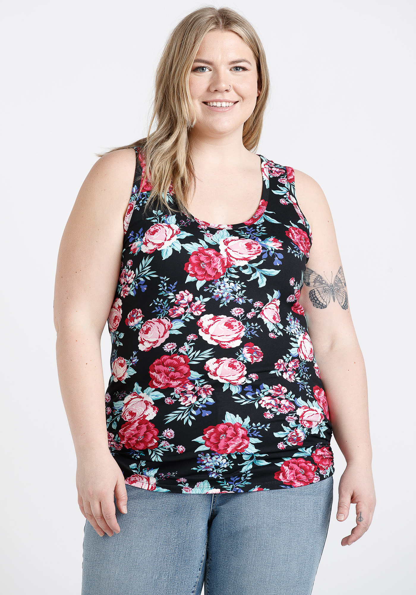 Women's Floral Side Ruched Tank Warehouse One