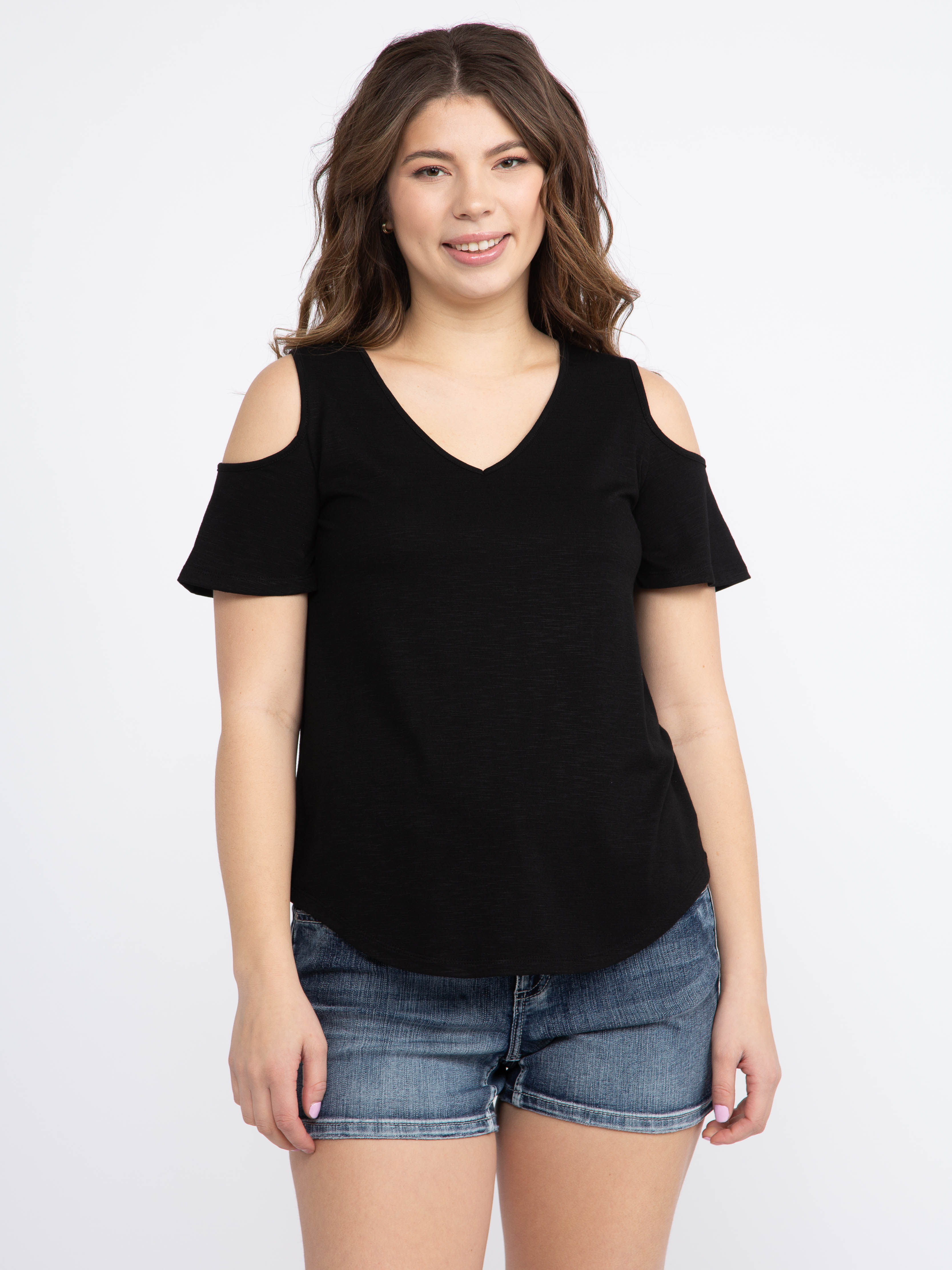 Women's V-Neck Cold Shoulder Tee Warehouse One