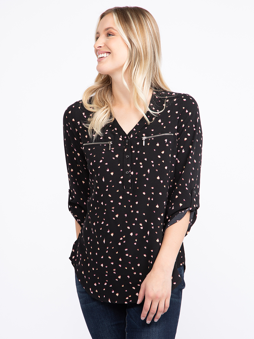 Women's Printed Zip Pocket Blouse Warehouse One