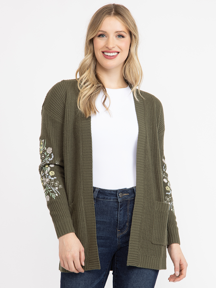 Women's Ribbed Cardigan With Embroidery Warehouse One