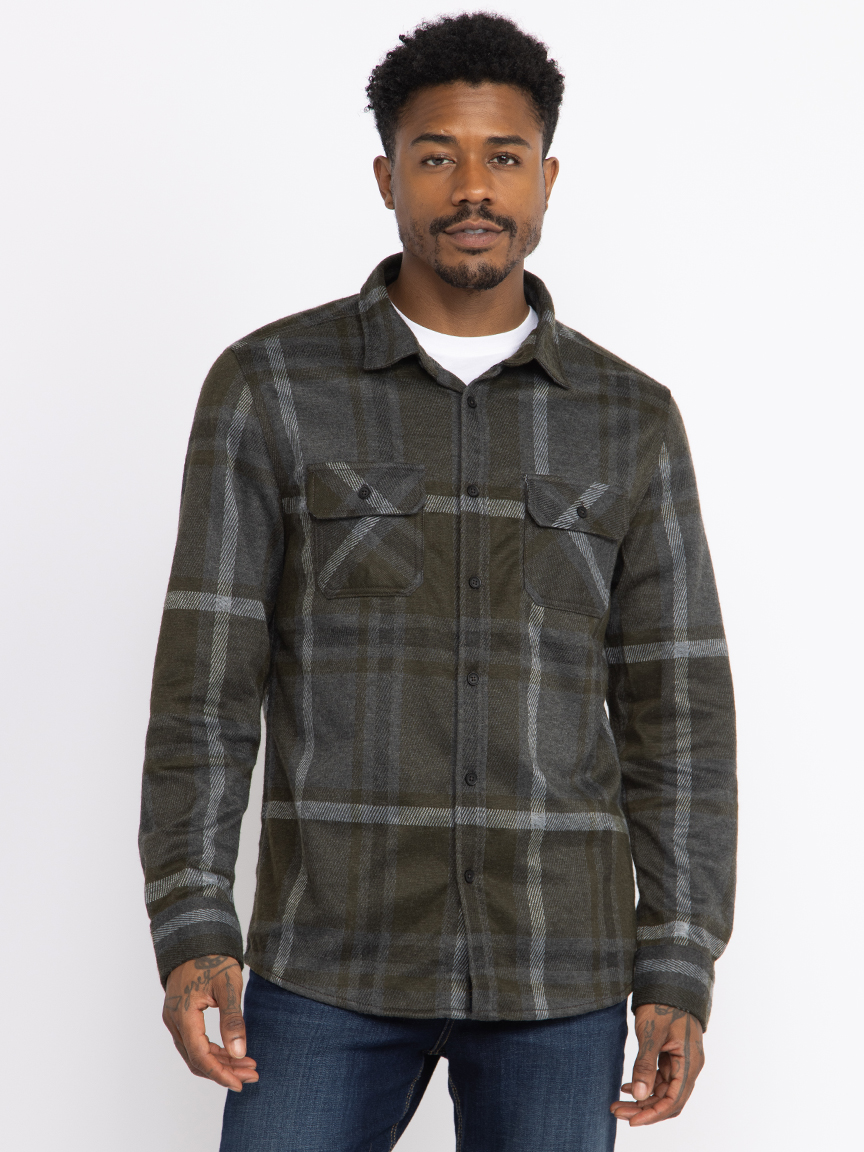 Men's Plaid Knit Flannel Shirt Warehouse One