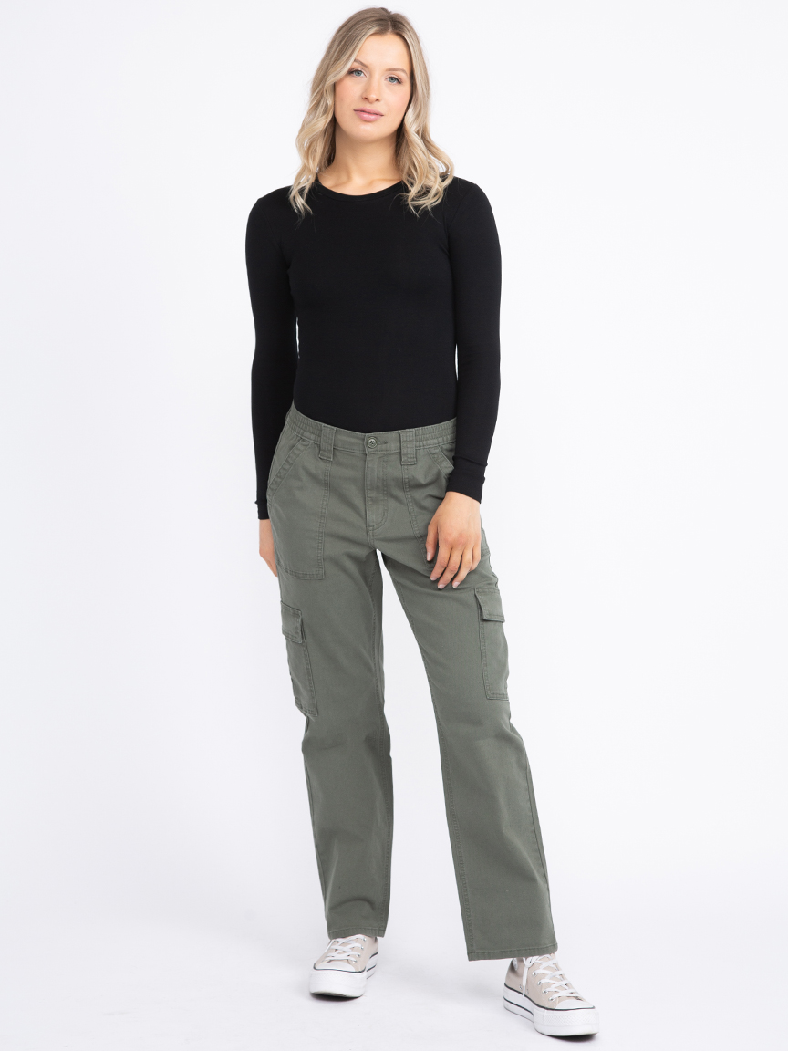 Women's Stretch Canvas Elastic Waist Cargo Pants Warehouse One