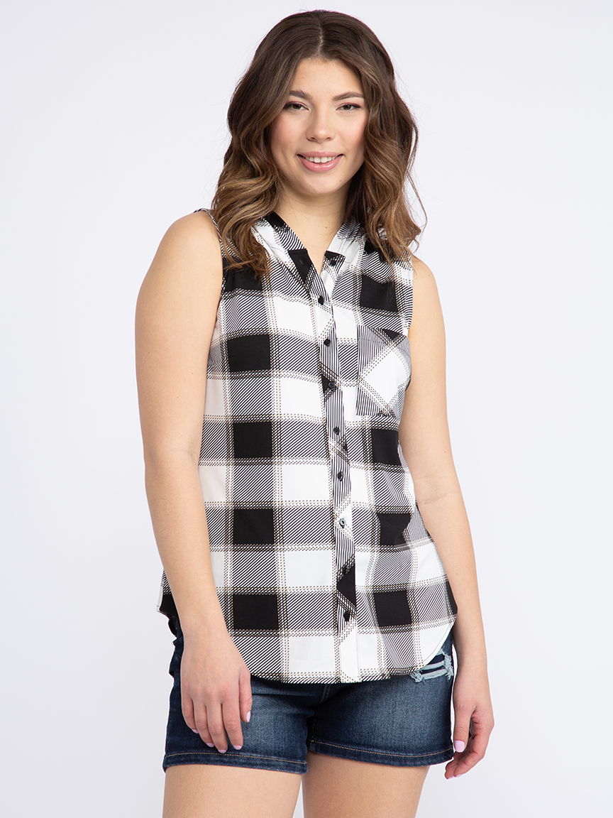 Women's Sleeveless Plaid Hoodie Warehouse One
