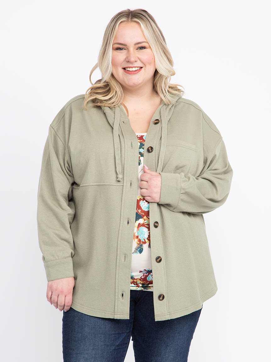 Women's Button Front Hooded Shirt Warehouse One