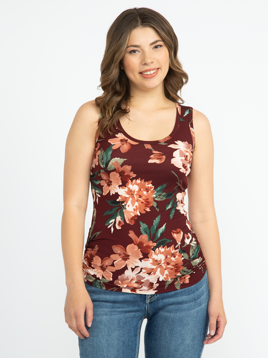 Women's Floral Side Ruched Tank Warehouse One
