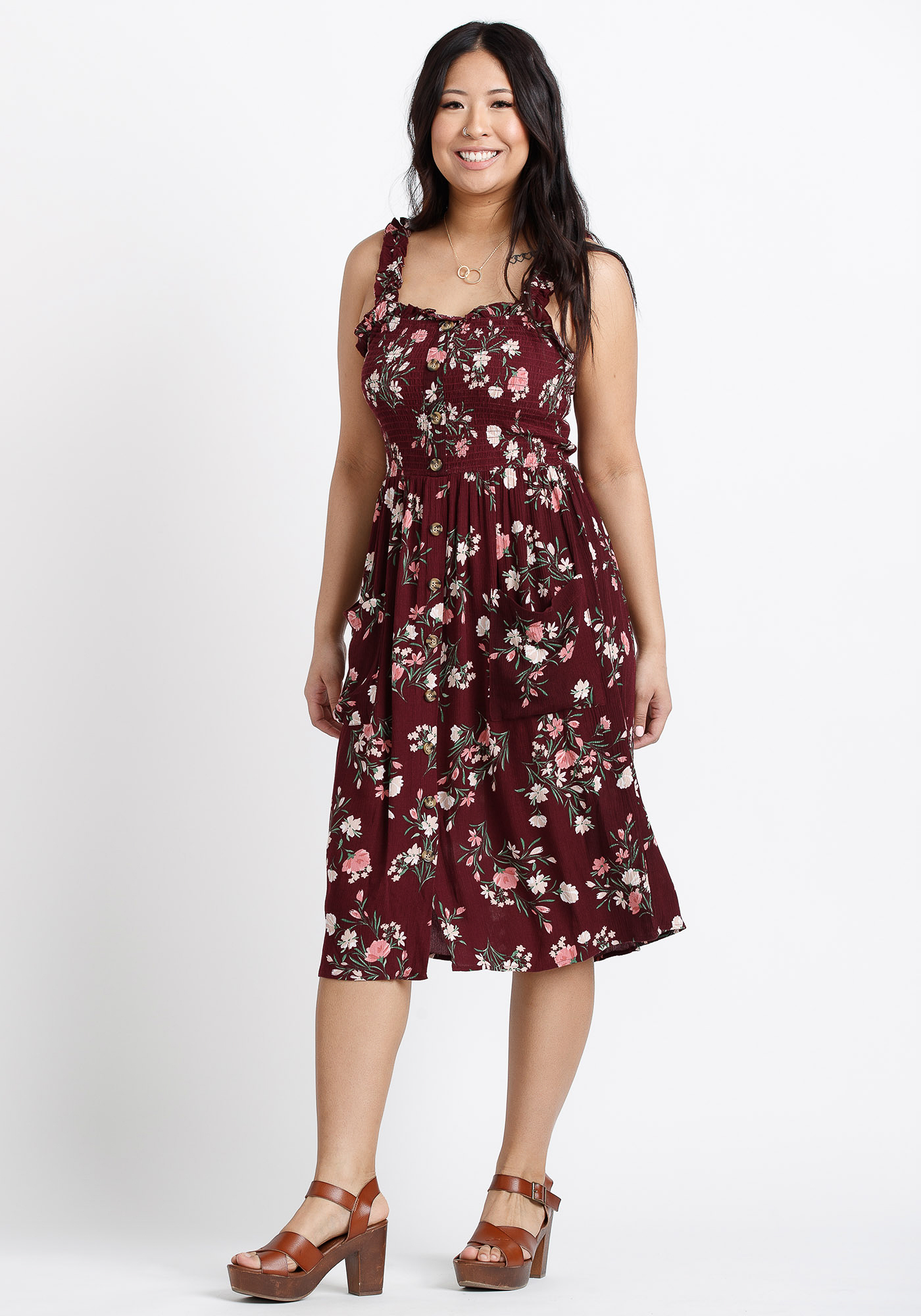Women's Button Front Midi Dress