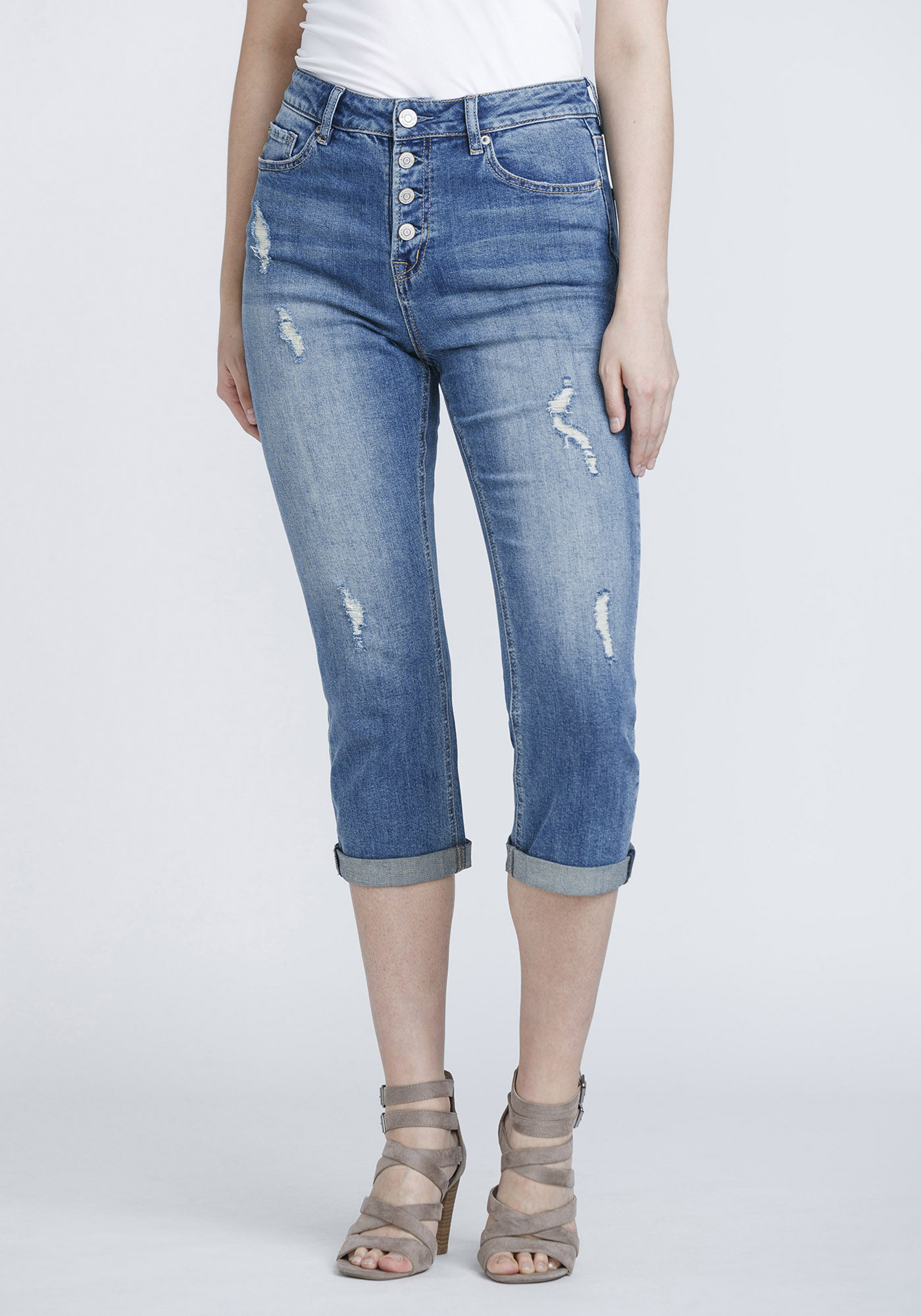 Women's High Rise Distressed Cuffed Crop Warehouse One