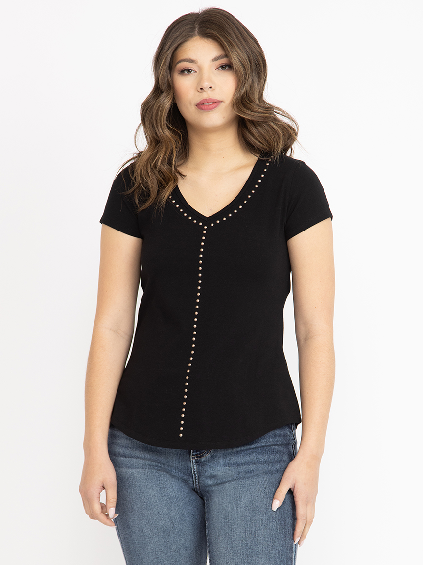 Women's Studded V Neck Tee Warehouse One