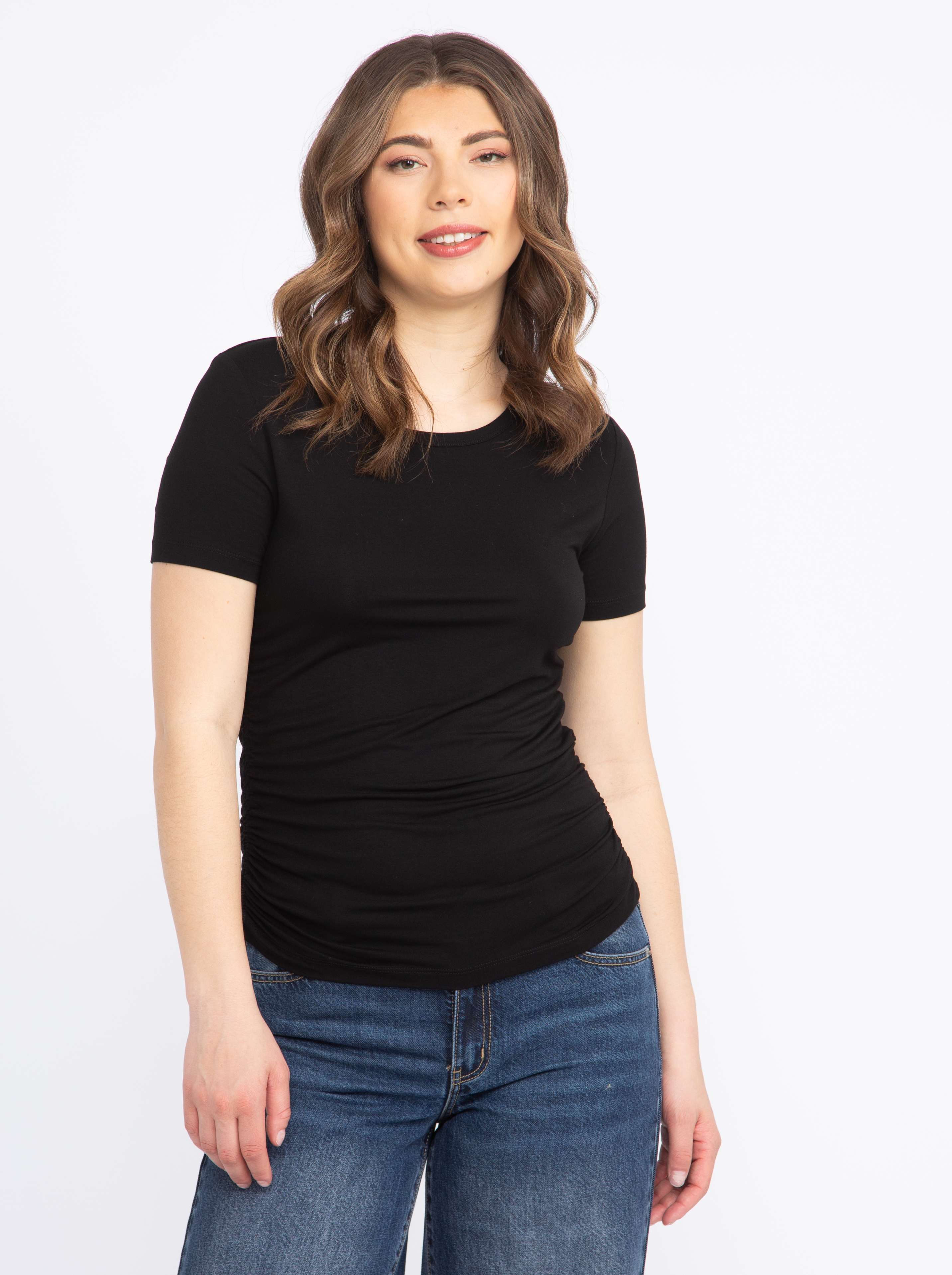 Women's Crew Neck Side Ruched Tee Warehouse One