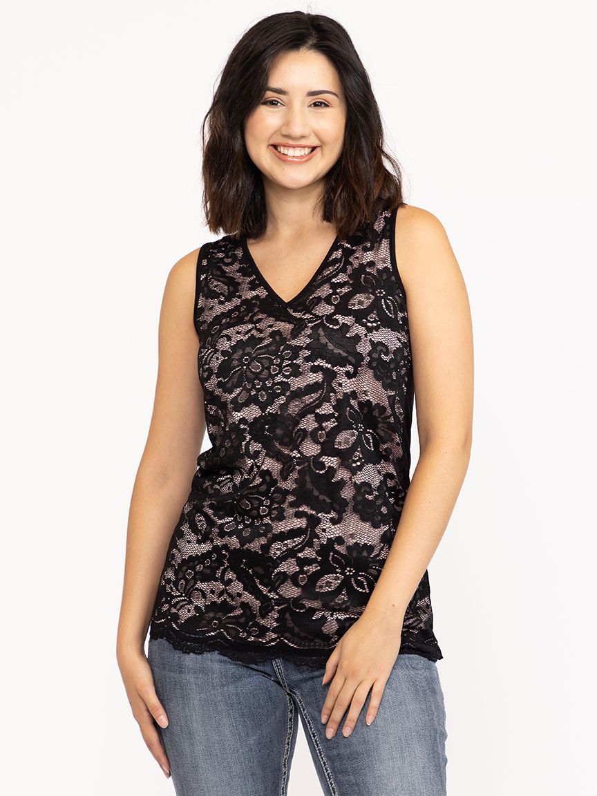 Women's Lace Overlay Tank Top Warehouse One