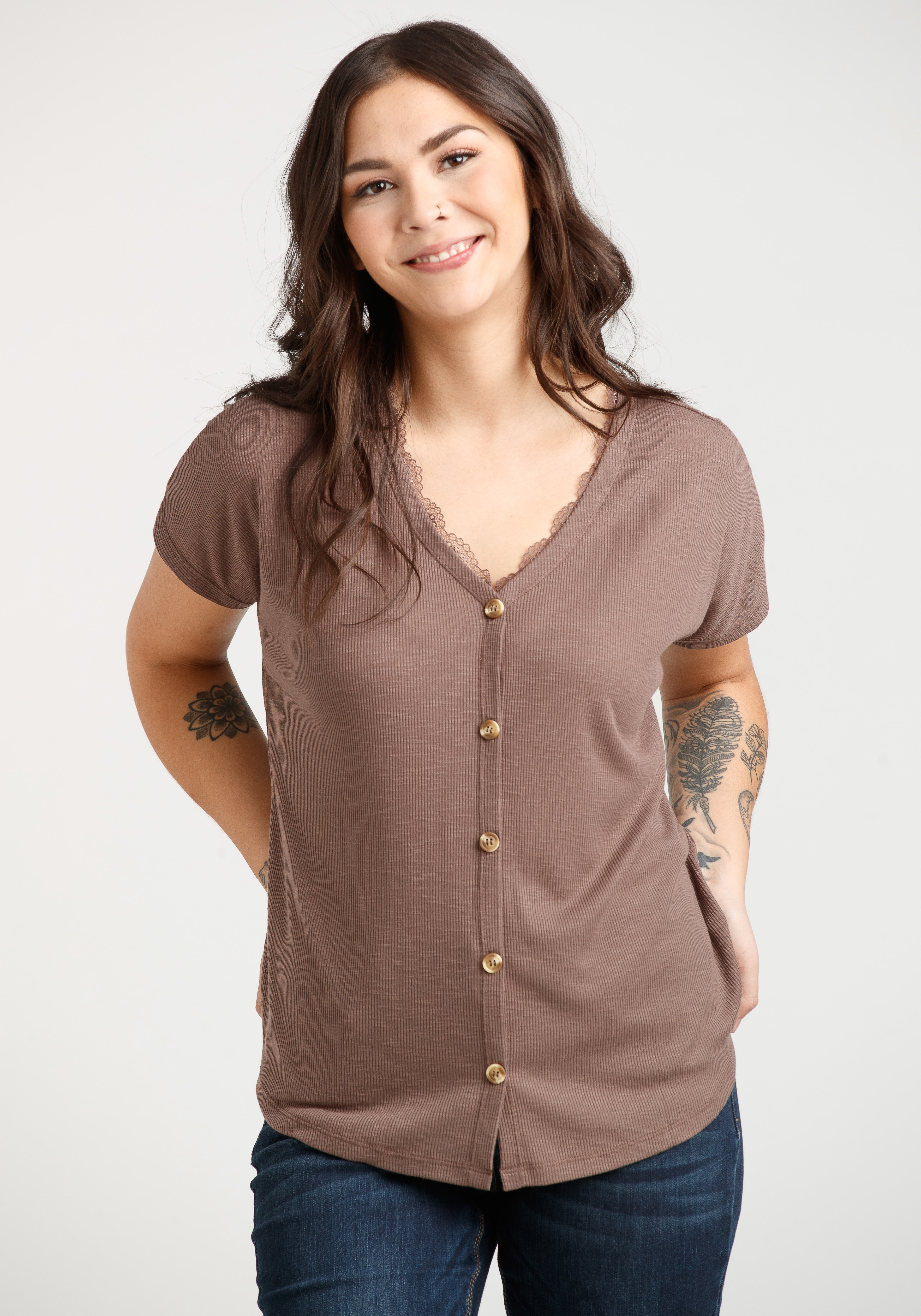Women's Button Front Top Warehouse One