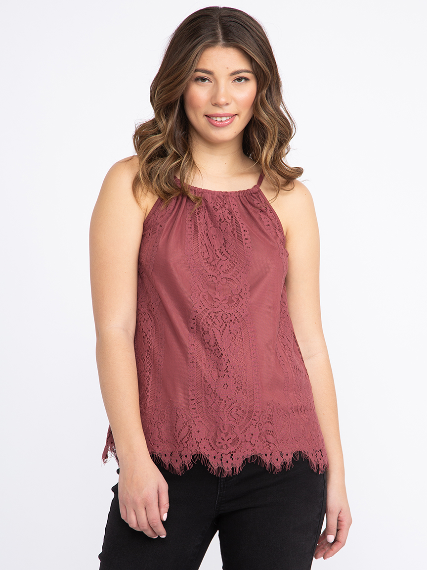 Women's Lace Overlay Halter Tank Warehouse One