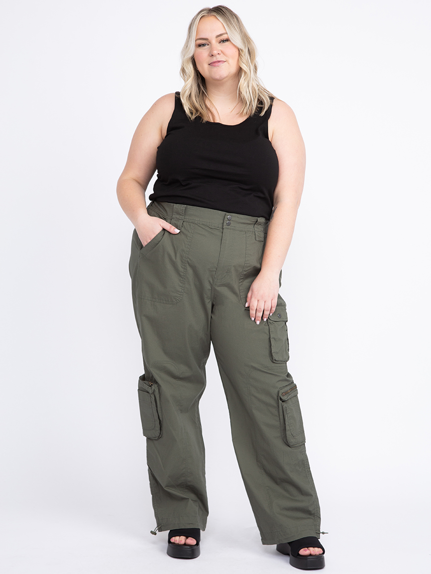 Women's Plus 2 Button Poplin Loaded Cargo Pants Warehouse One