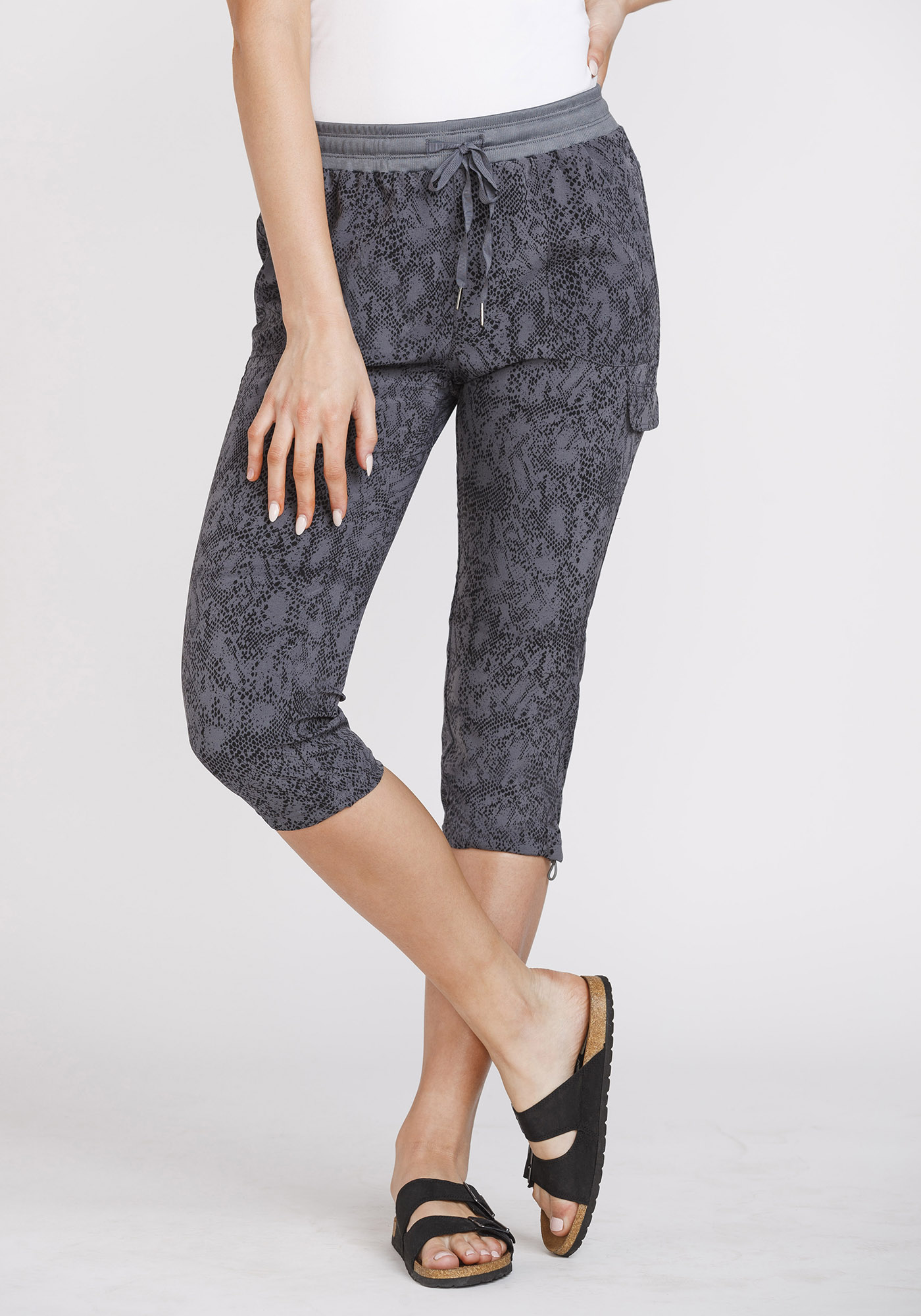 Women's Snake Skin Print Cargo Capri Warehouse One