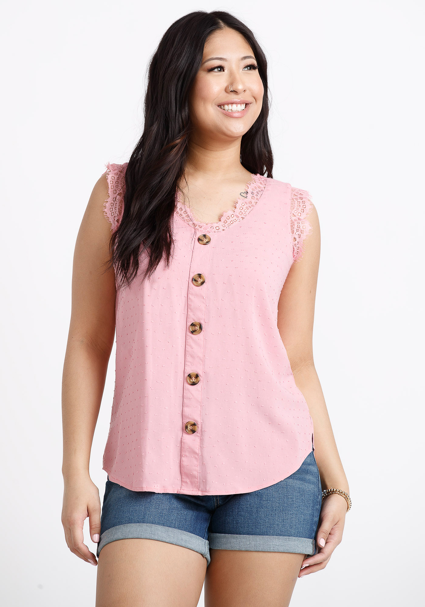 Women's Sleeveless Button Front Top Warehouse One