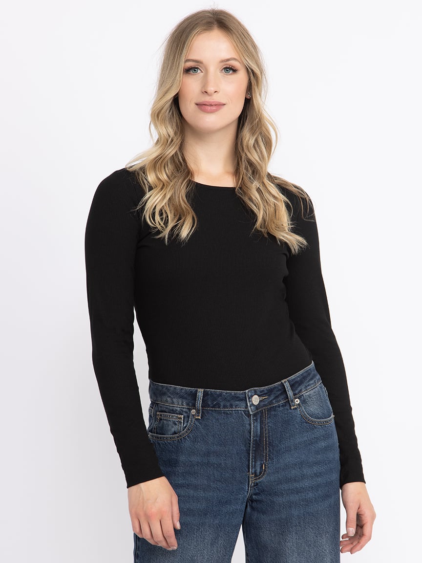 Women's Crew Neck Rib Long Sleeve Tee Warehouse One