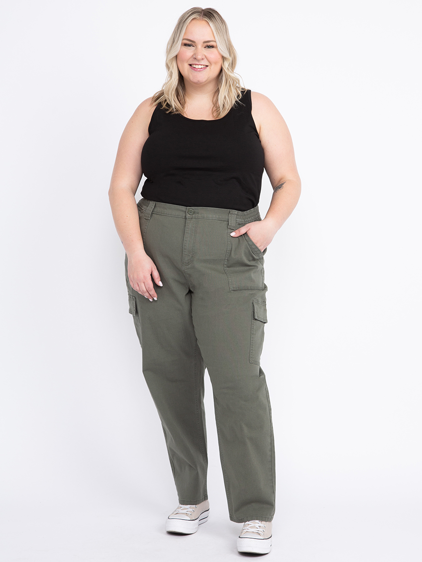 Women's Plus Stretch Canvas Elastic Waist Cargo Pants Warehouse One