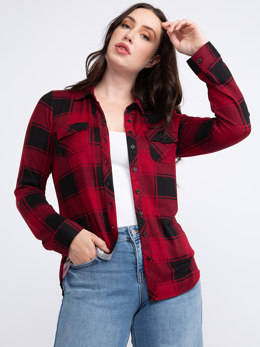 Women's Buffalo Knit Plaid Shirt Warehouse One